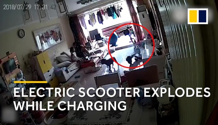 Electric scooter explodes while charging | South China Morning Post